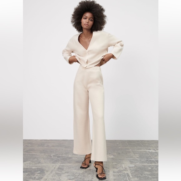 Zara | Pants & Jumpsuits | Nwt Zara Soft Wide Leg Cream Pants Super ...